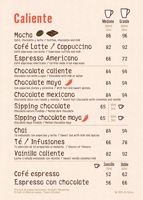 Ah Cacao Chocolate Café Menú y Entrega a domicilio