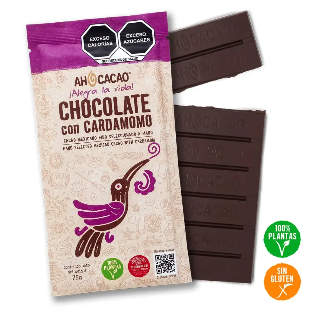 Chocolate con Cardamomo, barra 75g | ahcacao.com